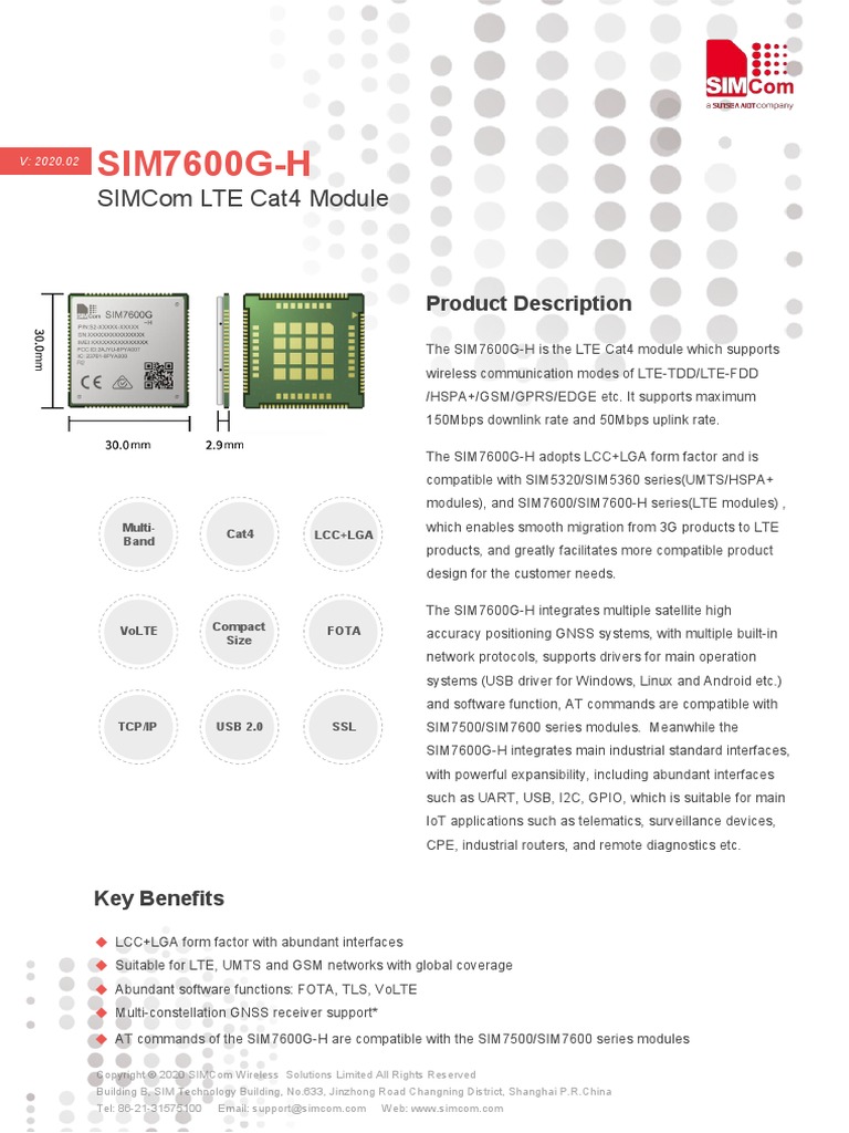 Sim7600g-H R2 - Spec - 202012 | PDF | Lte (Telecommunication ...