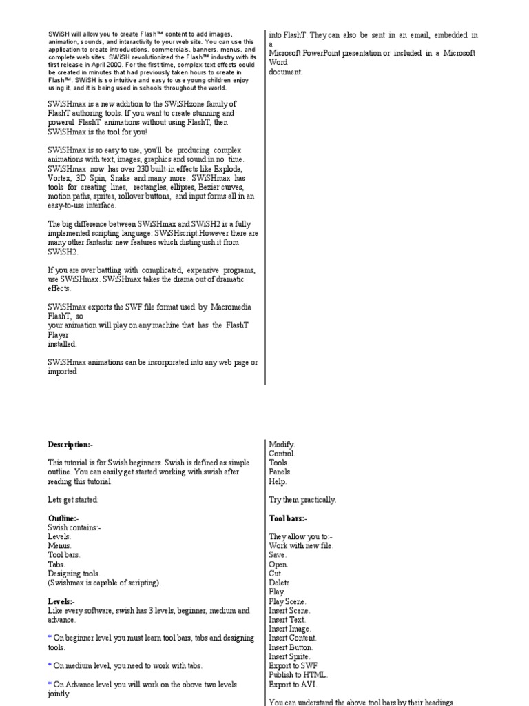 Intro To SWiSH-Max | PDF | Adobe Flash | Software