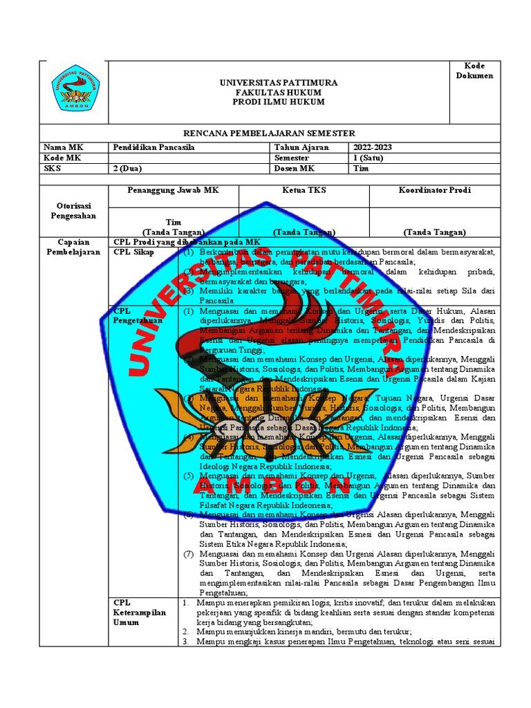 RPS Pendidikan Pancasila PJBL 2022-2023 | PDF