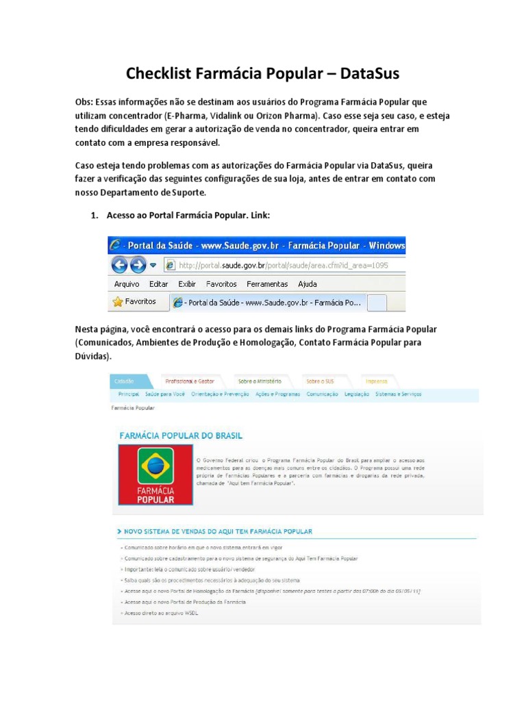 Checklist Farmacia Popular | PDF | Programas | Informática