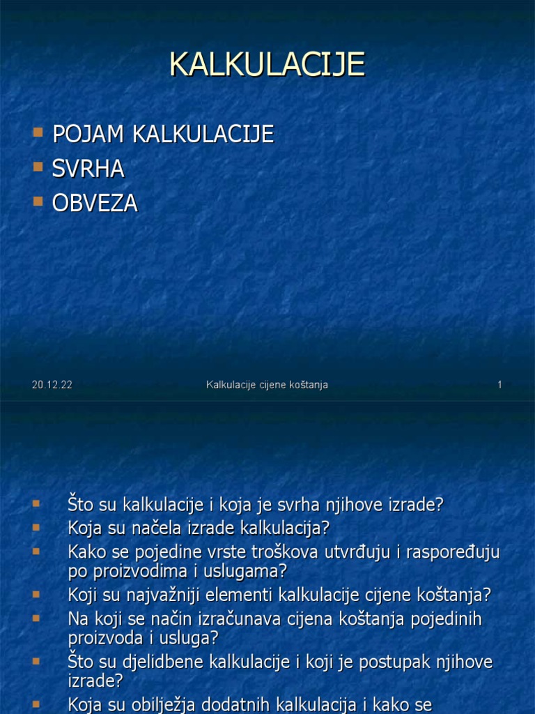 Upravljanje Troškovima PPT Kalkulacije | PDF