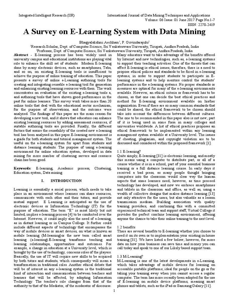 A Survey On E-Learning System With Data Mining | PDF | Educational Technology | Learning