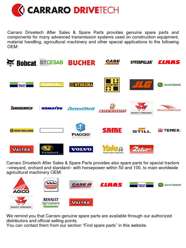 Info-09-0001 - Carraro Spare Parts Applications | PDF