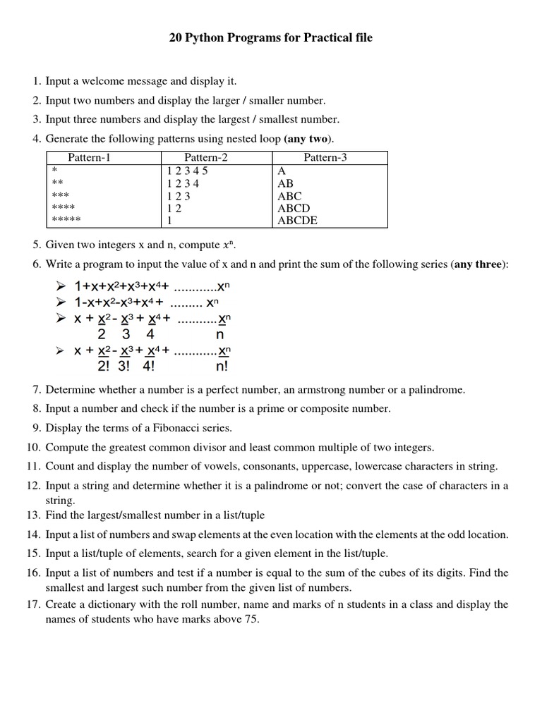 20 Python Programs For Practical File | PDF