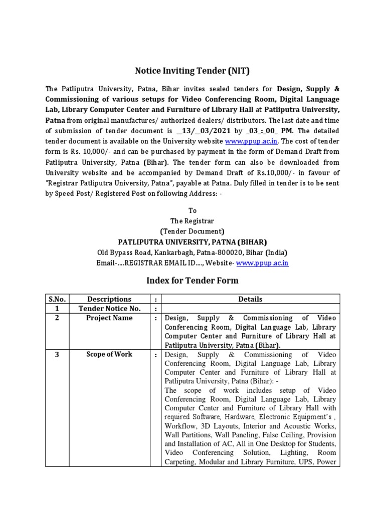 Notice Inviting Tender (NIT) : WWW - Ppup.ac - in | PDF | Wi Fi ...