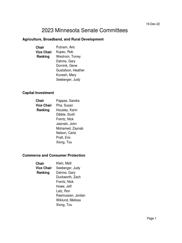 2023 Minnesota Senate Committee Assignments | PDF
