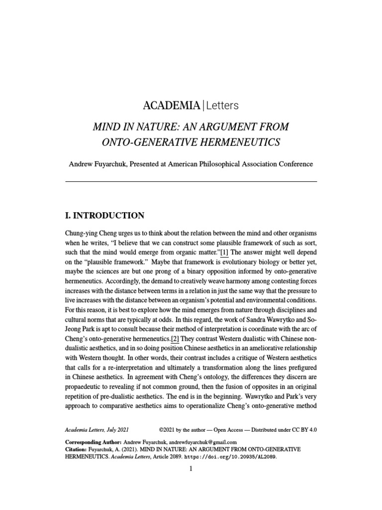 Mind in Nature An Argument From Onto Gen | PDF | Mind | Metaphor