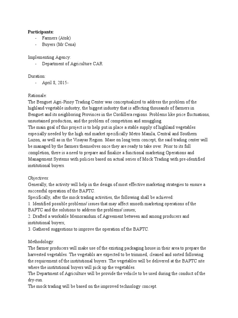 BAPTC Mock Trading | Download Free PDF | Agriculture | Marketing