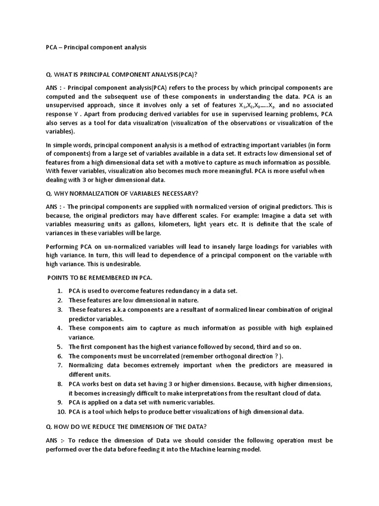 PCA - Key aspects of principal component analysis | PDF | Principal ...