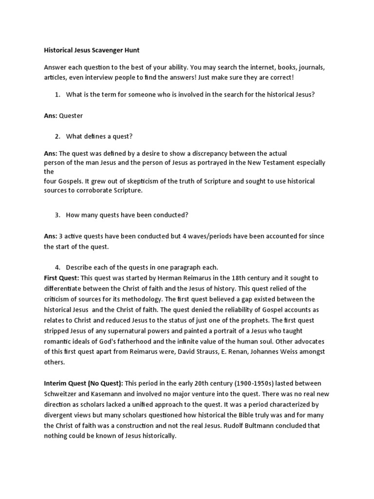 Historical Jesus Scavenger Hunt | PDF | Jesus | Resurrection Of Jesus