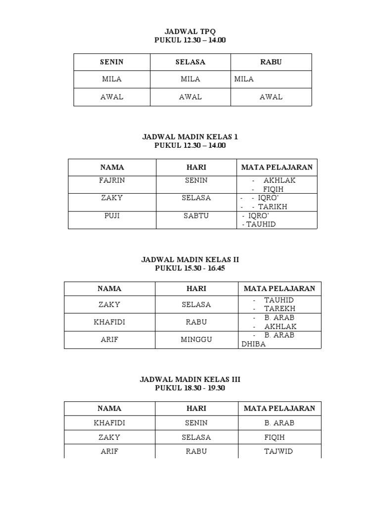 Jadwal TPQ | PDF