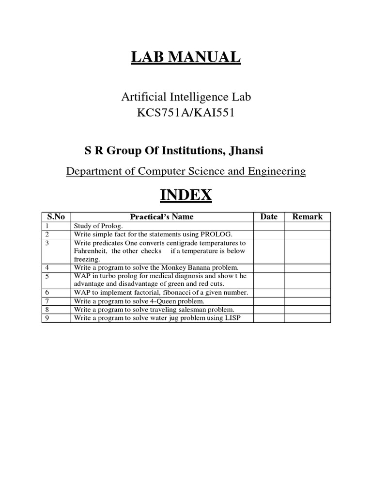 Artificial Intelligence Lab | PDF | Computing | Computer Science