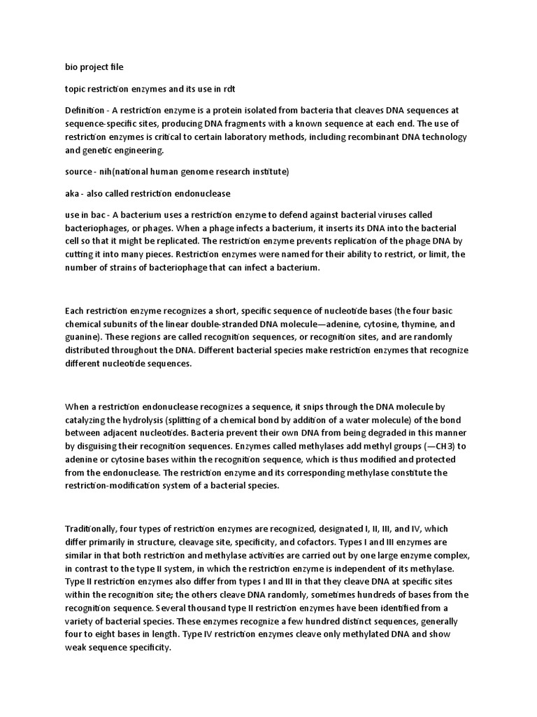 Bio Project File | PDF | Restriction Enzyme | Dna