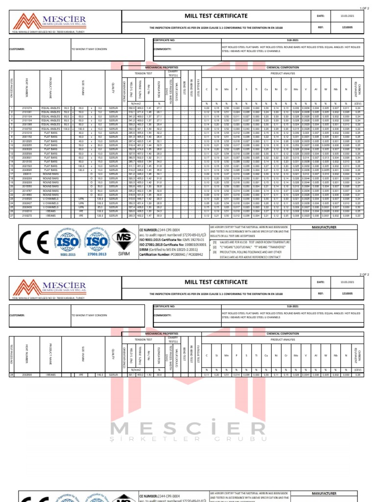 1 MTC | Download Free PDF | Rolling (Metalworking) | Steel