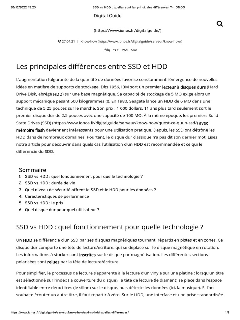 SSD Vs HDD - Quelles Sont Les Principales Différences - IONOS | PDF ...