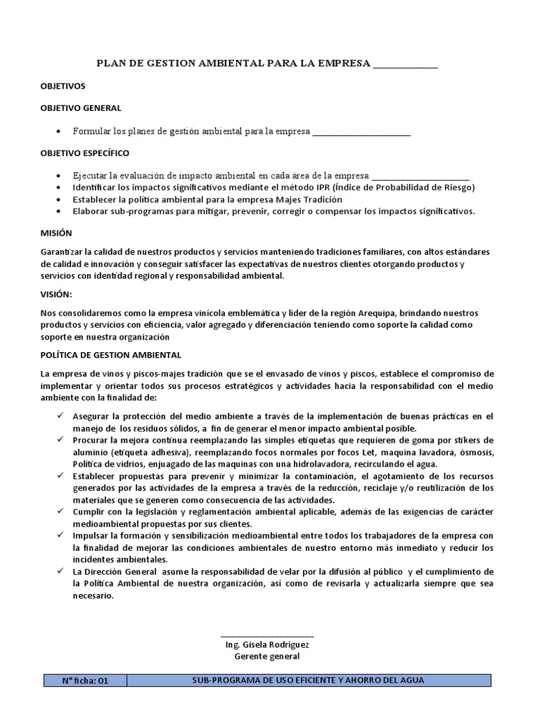 Modelo Plan de Gestion Ambiental para Empresas | PDF | Agua | Papel
