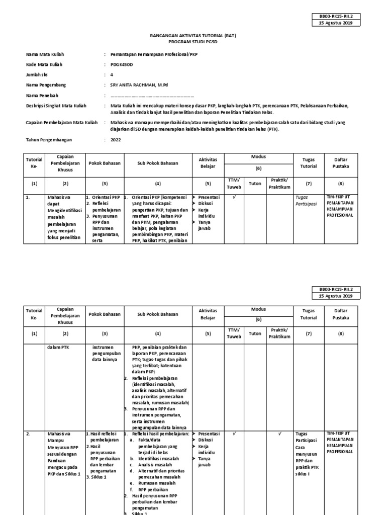 Rancangan Aktivitas Tutorial PKP UT | PDF