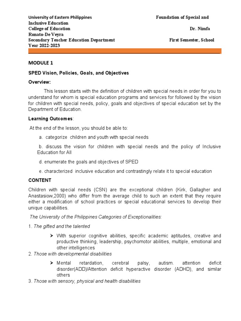 Module 1 | Download Free PDF | Inclusion (Education) | Special Education