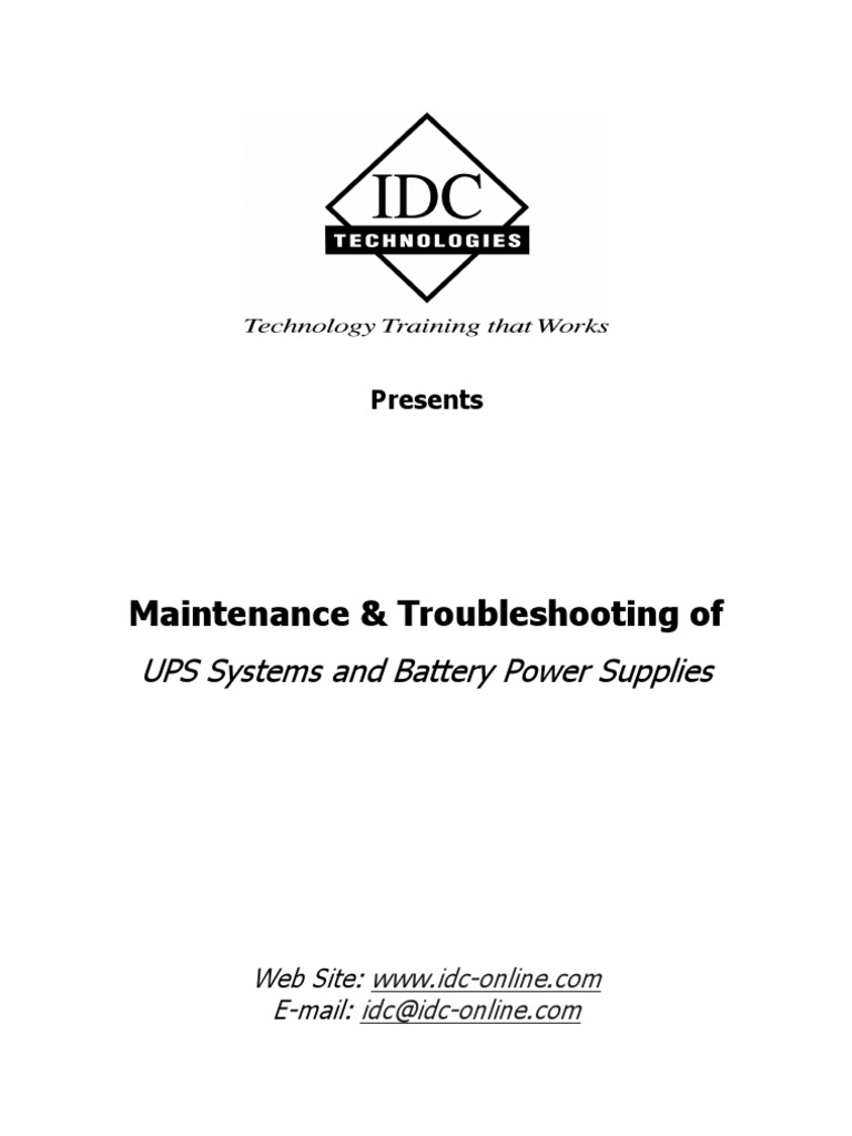 Book - UPS - Maintenance and Troubleshooting of UPS Systems and Battery Power Supplies | PDF ...