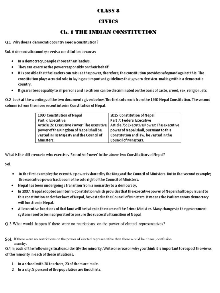 CLASS 8 CH 1 Civics | PDF | Constitution | Democracy