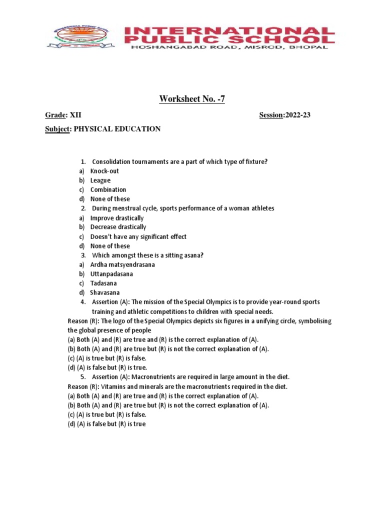 Worksheet - 7 Physical Education | PDF | Friction