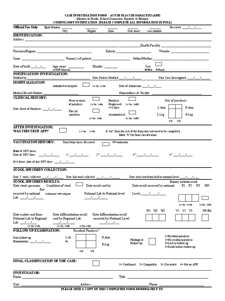 Afp Case Investigation Form | PDF | Health Care | Public Health