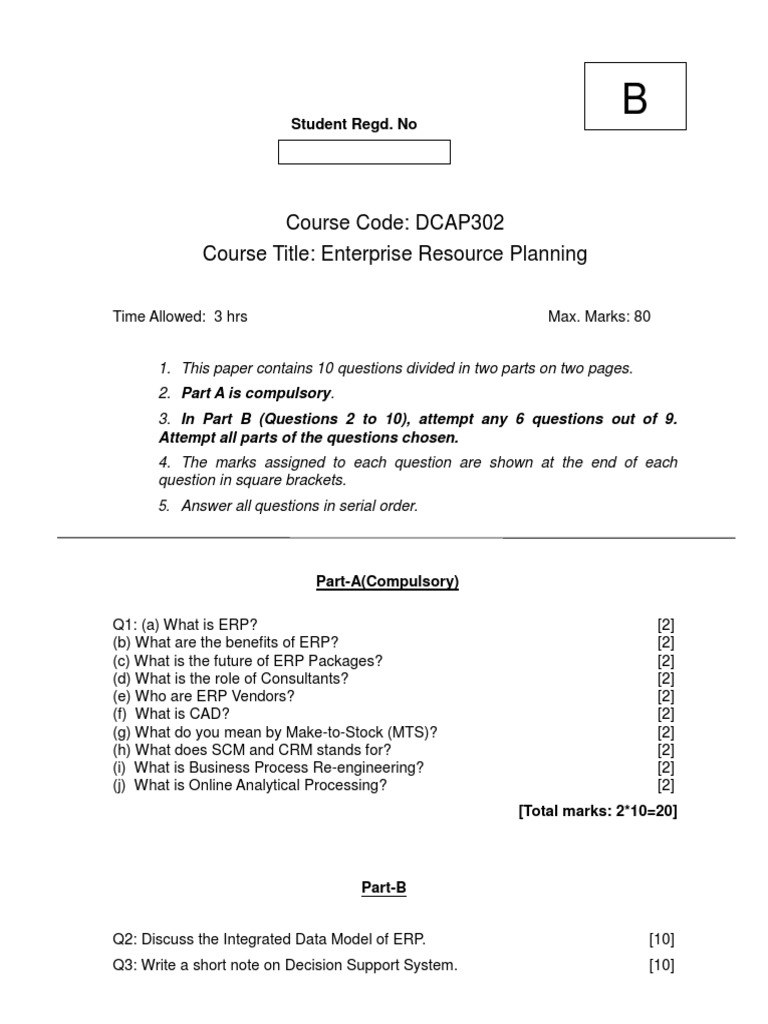 ERP Exam Paper: Key Concepts & Questions | PDF | Enterprise Resource ...