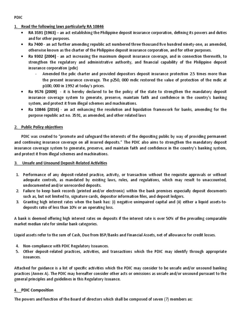 PDIC | PDF | Deposit Insurance | Deposit Account