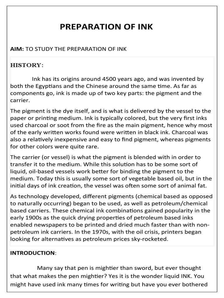 Preparation of Ink | PDF | Ink | Pen