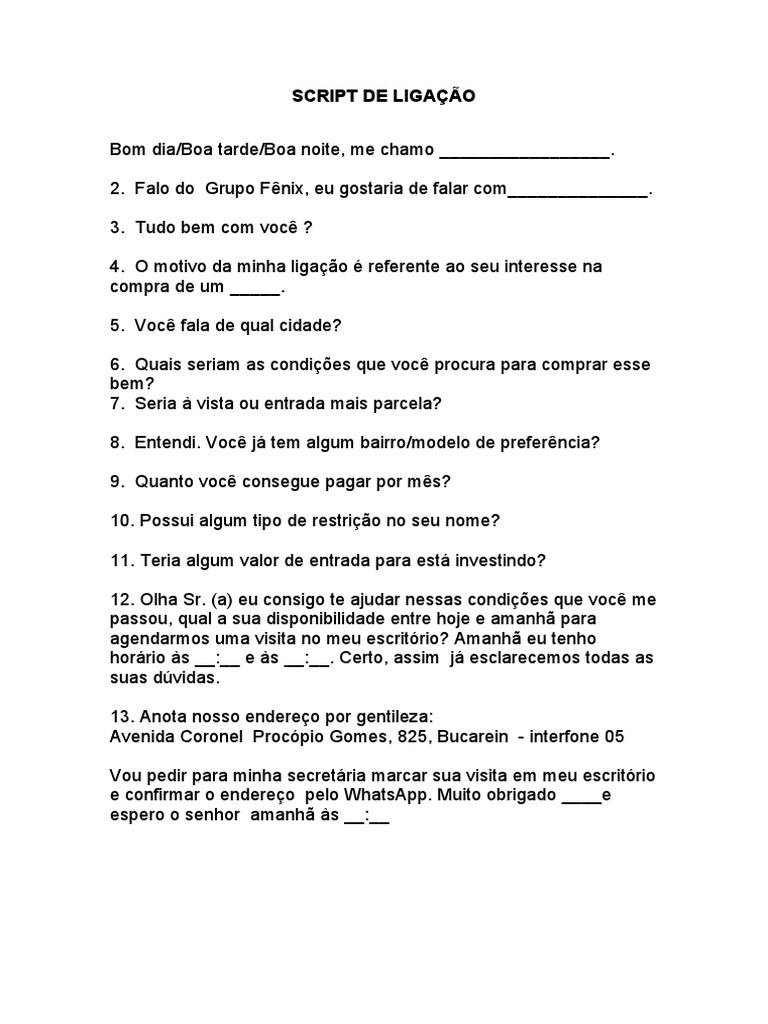 Script de Ligação | PDF