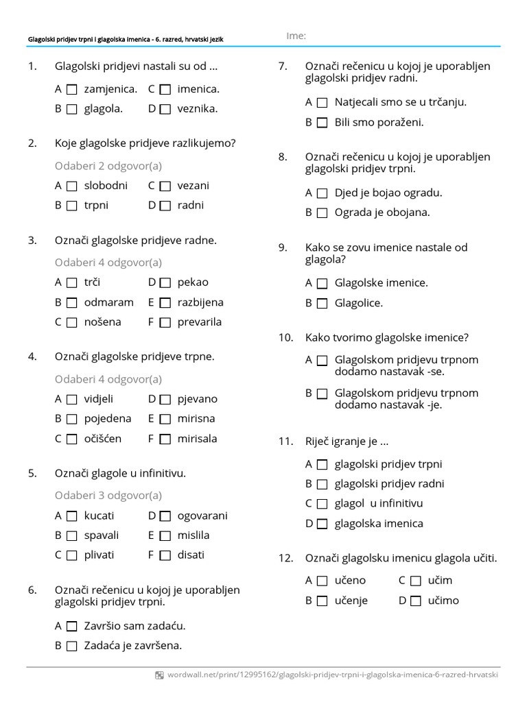 Glagolski Pridjev Trpni I Glagolska Imenica - 6. Razred, Hrvatski Jezik ...