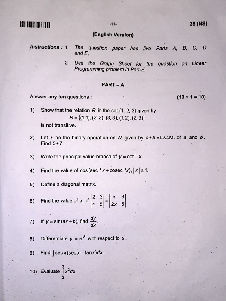 Karnataka 2nd PUC Mathematics Question Paper 2022 | PDF | Equations ...