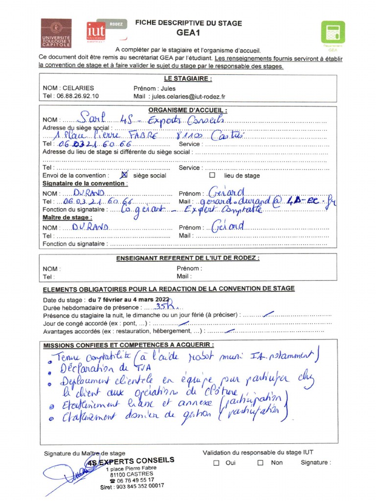 Fiche Descriptive Stage Jules CELARIES | PDF