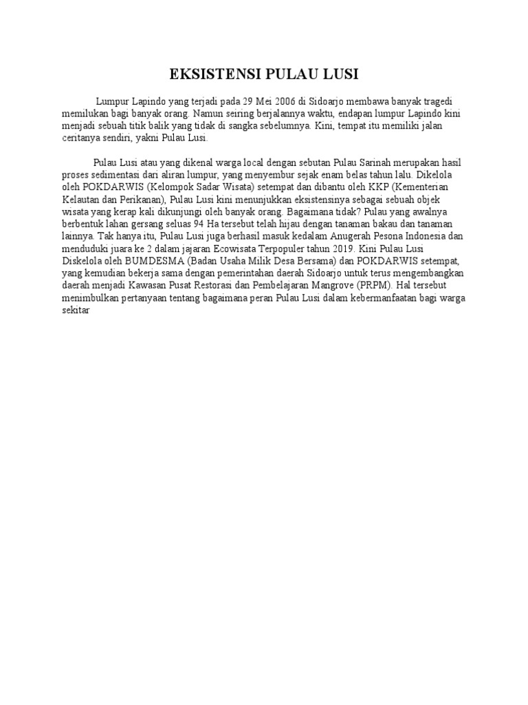 Sinopsis Harapan Itu Adalah Pulau Lusi | PDF