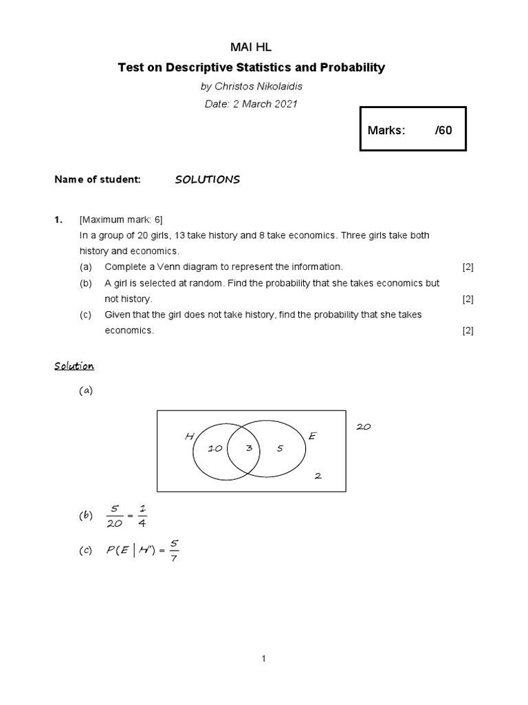 TEST 3 Descriptive Statistics, Probability - SOLUTIONS | PDF ...