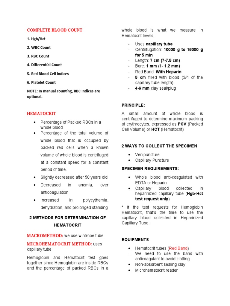 Hematocrit and WBC Count Methods | PDF | Blood | Tissue (Biology)