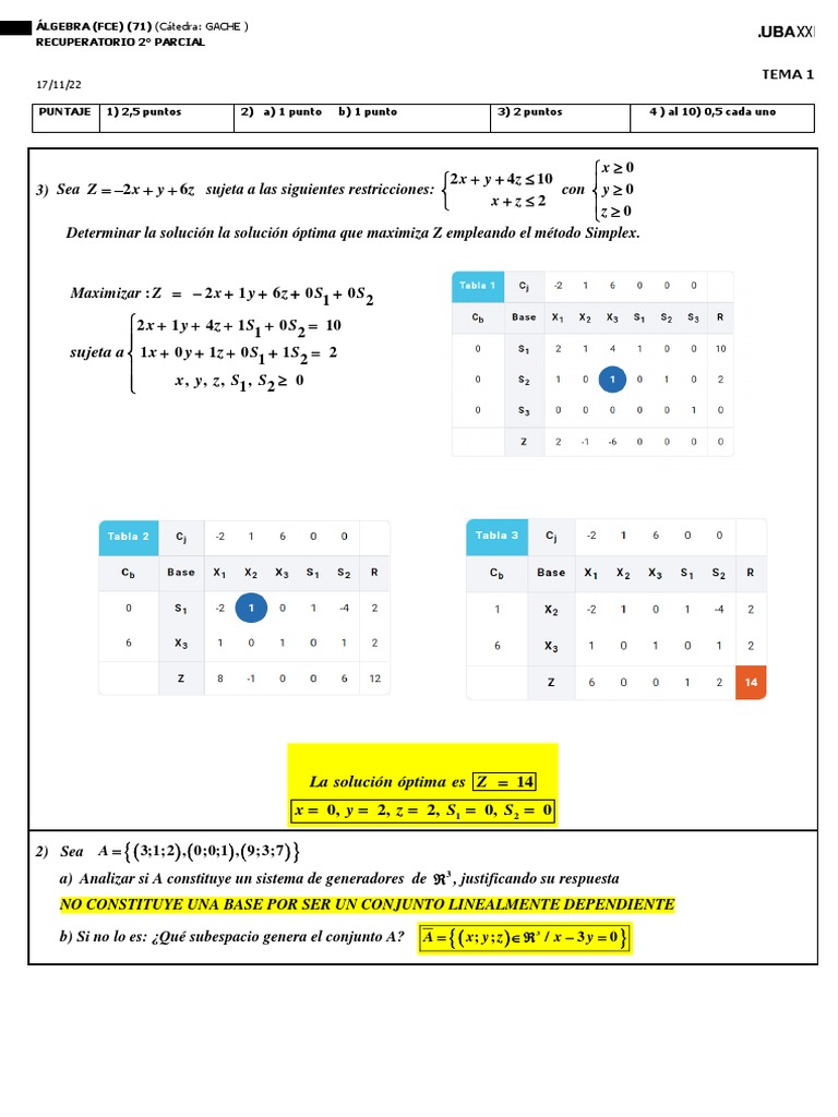 Recuperatorio Segundo Parcial 2C 2022 Tema 1 Resuelto | PDF | Matemáticas
