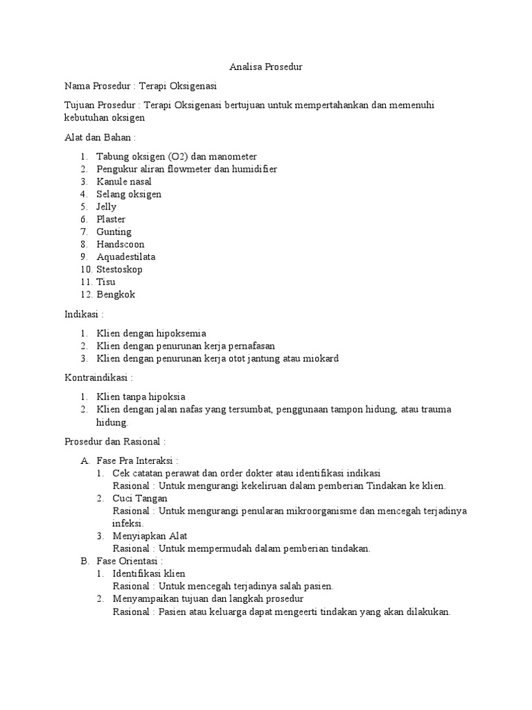Prosedur Terapi Oksigenasi | PDF