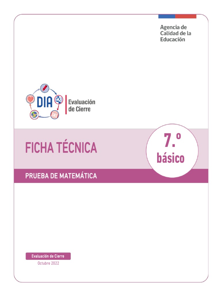 Ficha Tecnica Matematica 7 Basico Cierre 2022 | PDF | Números | Evaluación