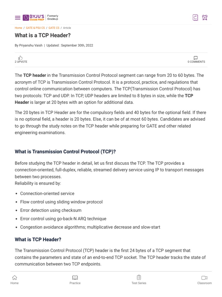 TCP Header Guide for GATE Prep | PDF | Transmission Control Protocol ...