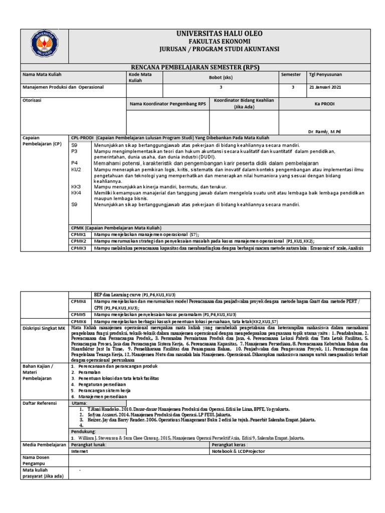 RPS Manajemen Operasional | PDF