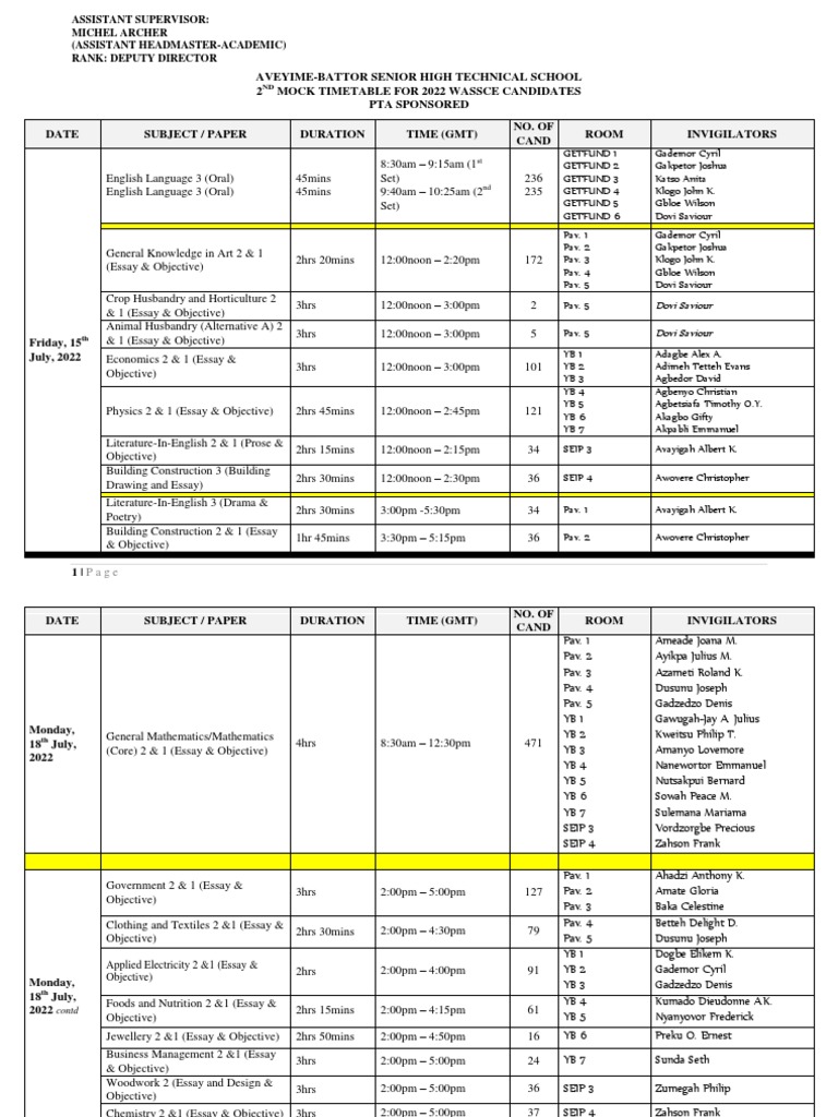 2ND Mock Timetable 2 | PDF