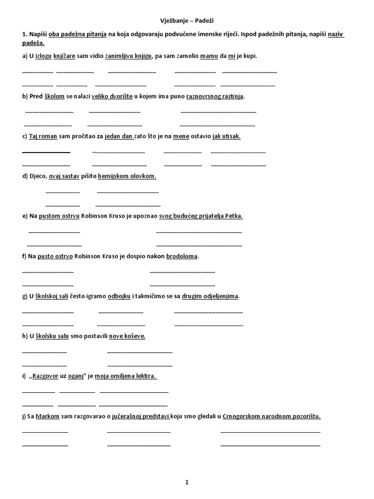 Padeži 6 Vježbanja | PDF