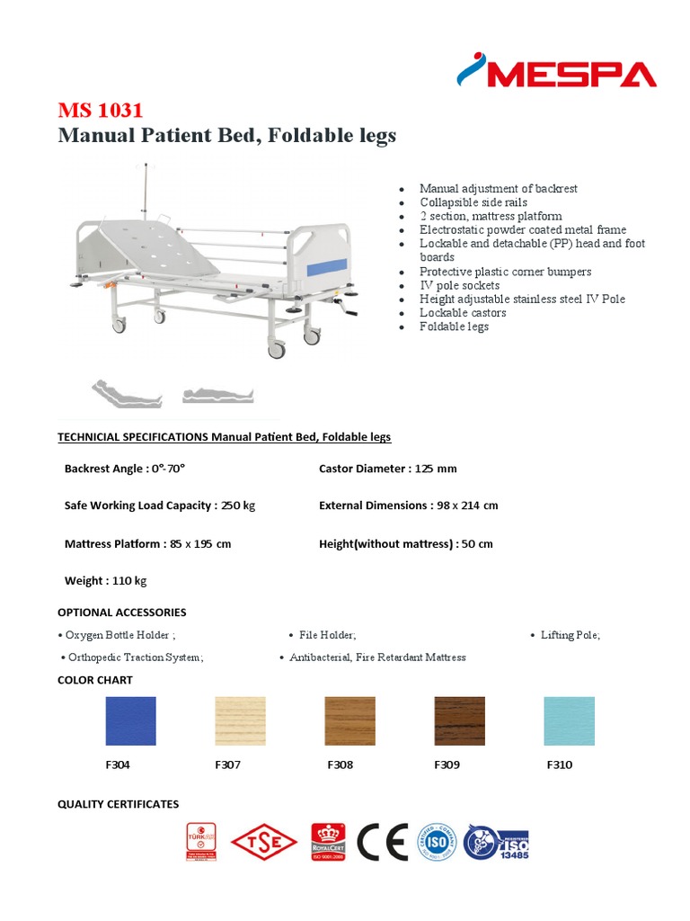 MESPA Manual Patient Bed MS 1031 - EN - Pliant Site | PDF