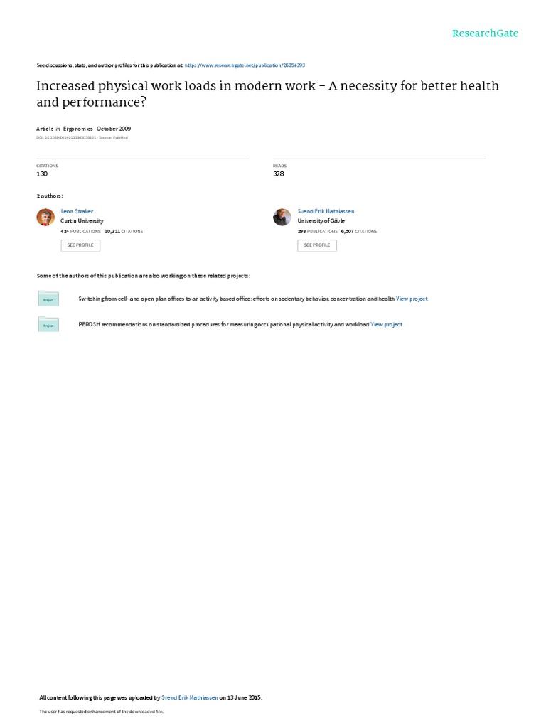 Straker, Mathiassen - 2009 - Increased Physical Work Loads in Modern ...