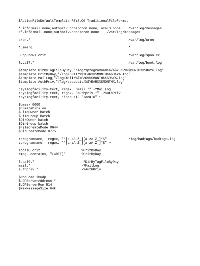 Rsyslog Traditional File Format Config | PDF
