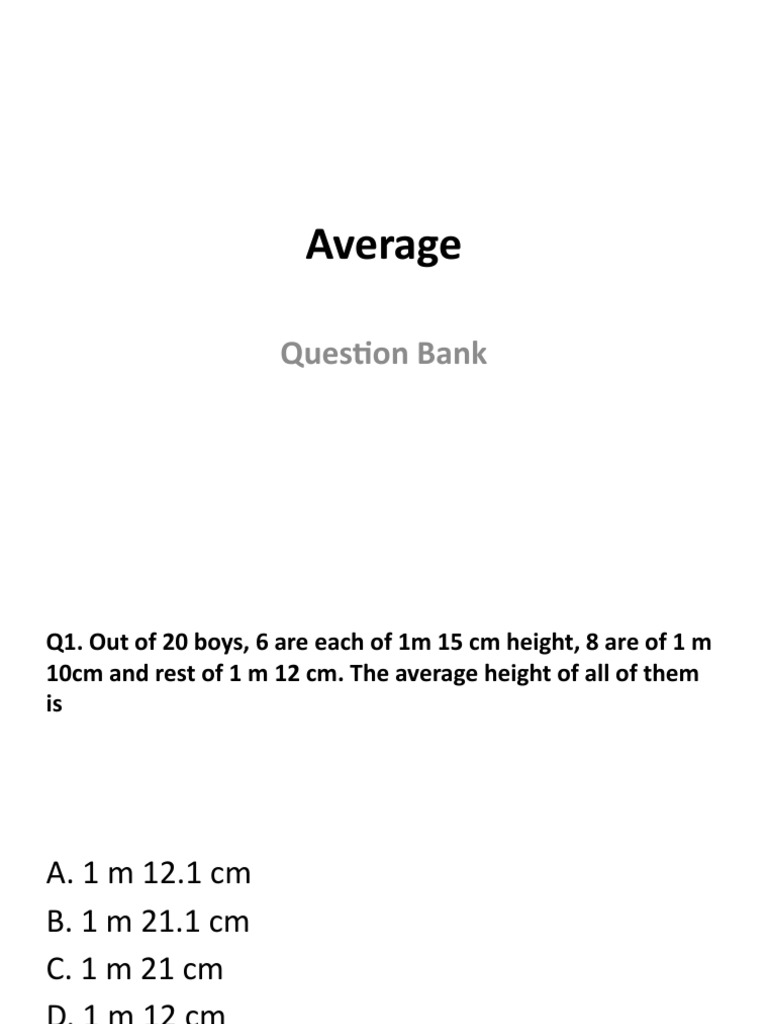 Average Question Bank: A Collection of Math Word Problems Involving the ...