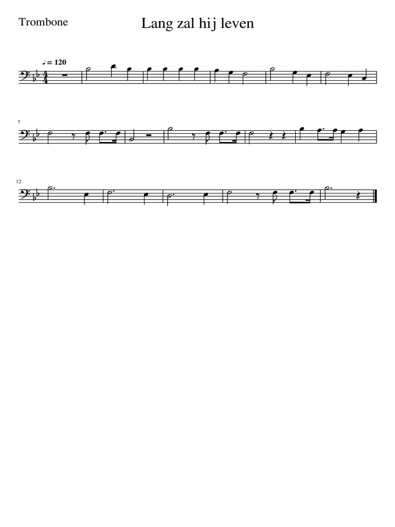 Lang Zal Hij Leven - Trombone | PDF