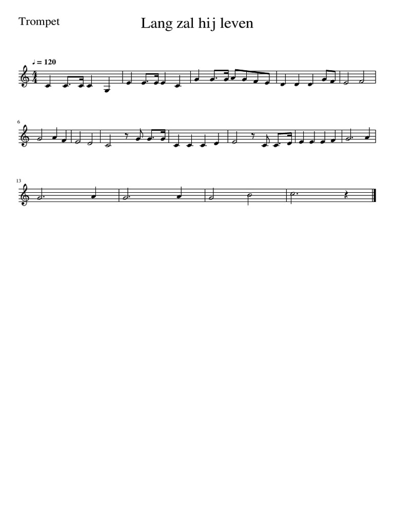 Lang Zal Hij Leven - Trompet | PDF
