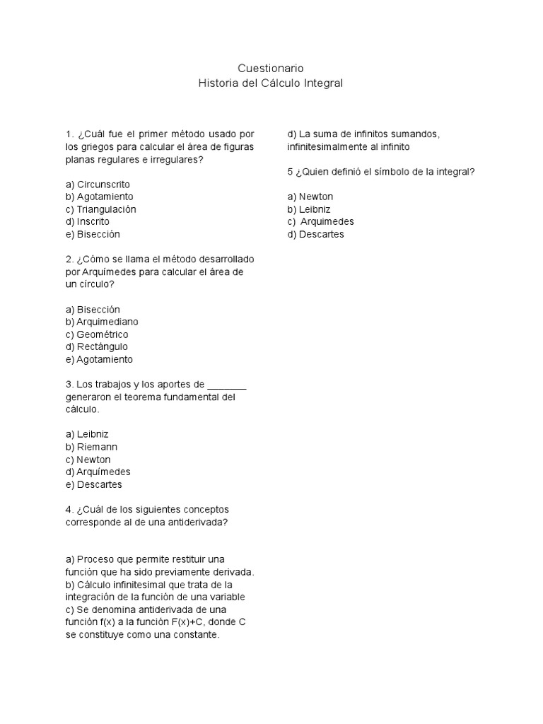 Cuestionario Integral | PDF